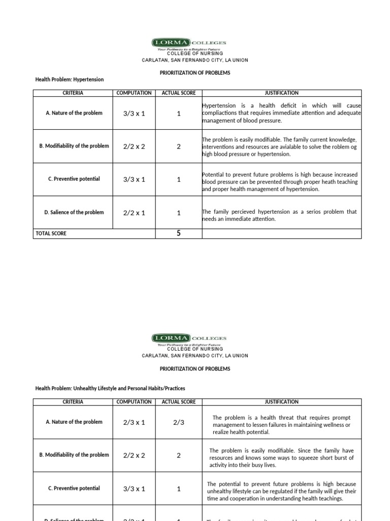Prioritization of Problems | PDF | Hypertension | Health Sciences