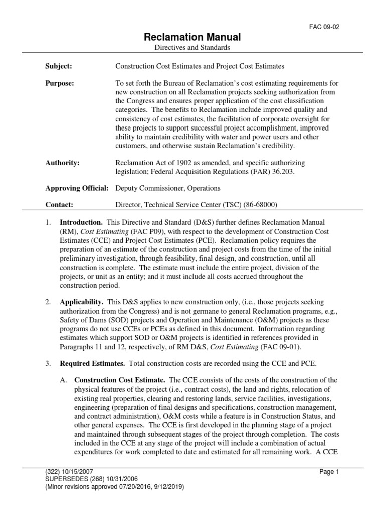 Reclamation Manual: Subject: Purpose | PDF | United States Budget ...
