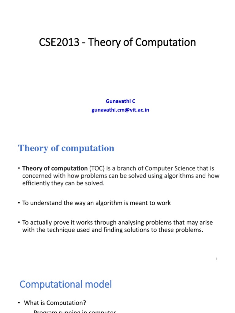CSE2013 - Theory of Computation: Gunavathi C Gunavathi - Cm@vit - Ac.in | Download Free PDF ...