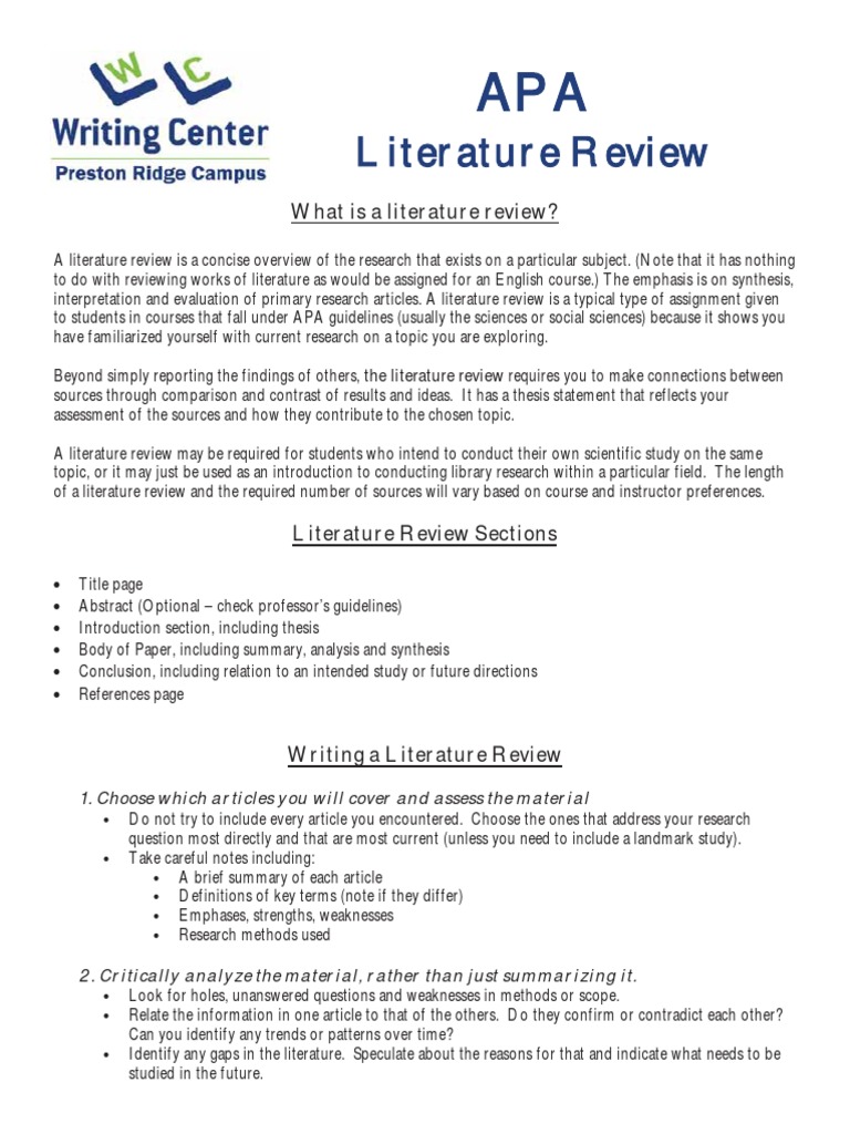 APA Literature Review Template | PDF | Essays | Apa Style