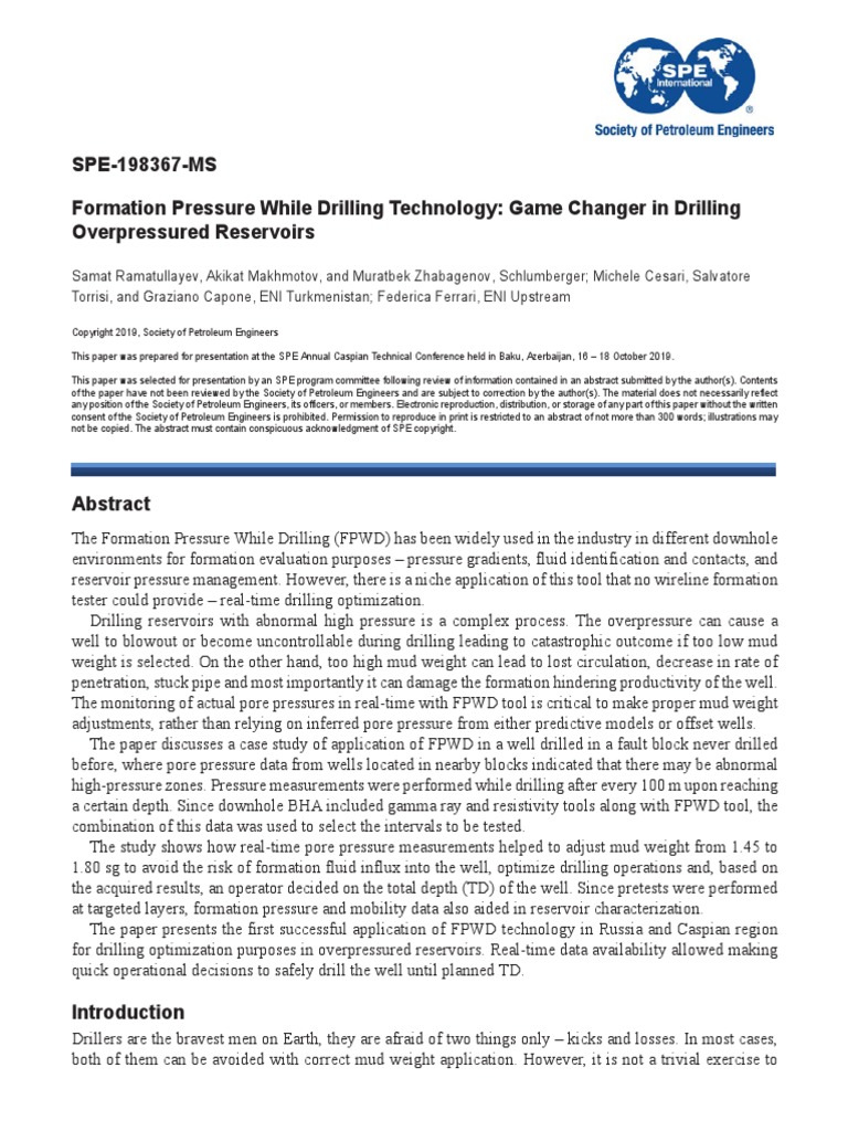 Formation Pressure While Drilling Technology - Game Changer in Drilling Overpressured Reservoirs ...