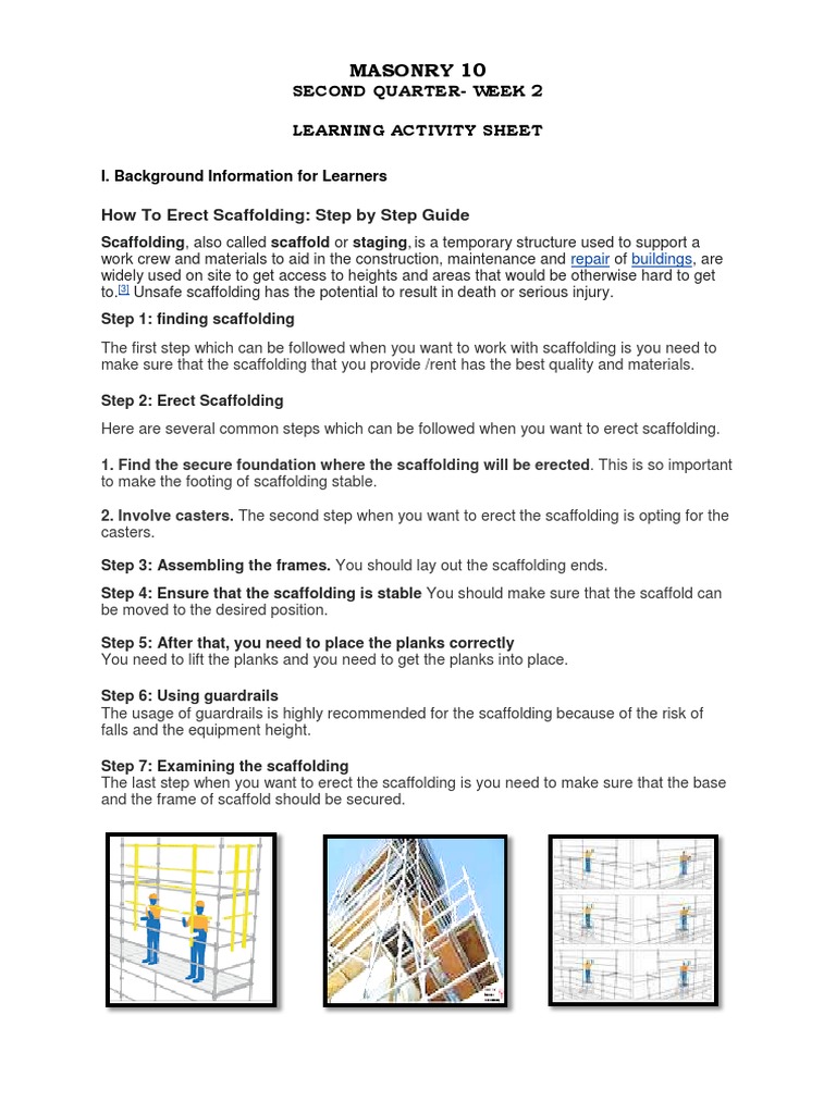 Masonry 10 2nd Quarter Week2 | PDF | Scaffolding | Personal Protective ...