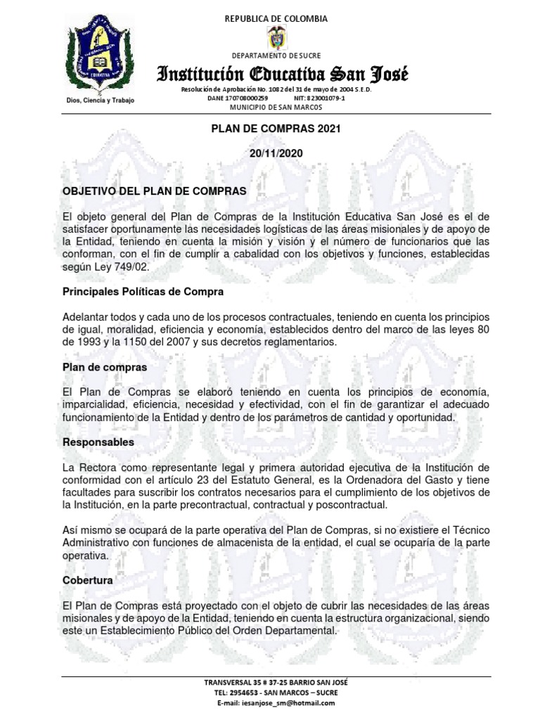 Plan de Compras 2021 | PDF | Economias