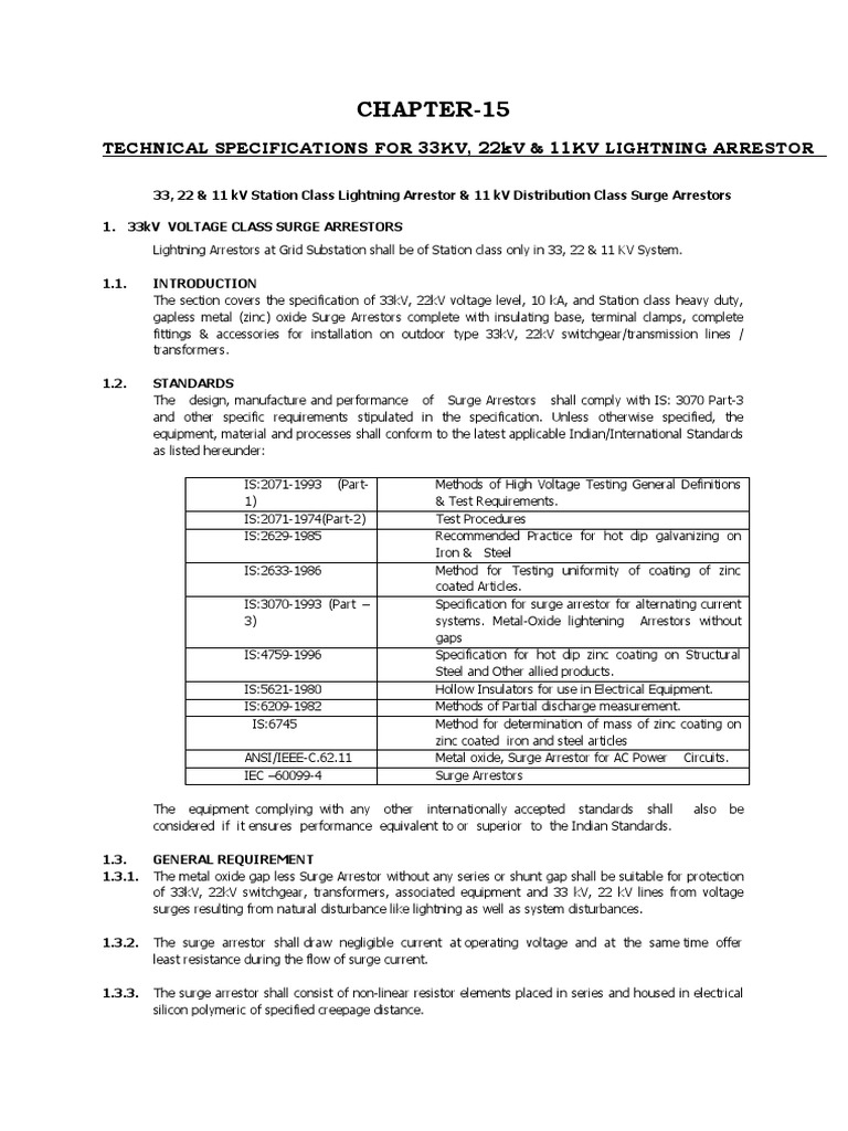 Specification of Lightening Arresters | PDF | Insulator (Electricity ...