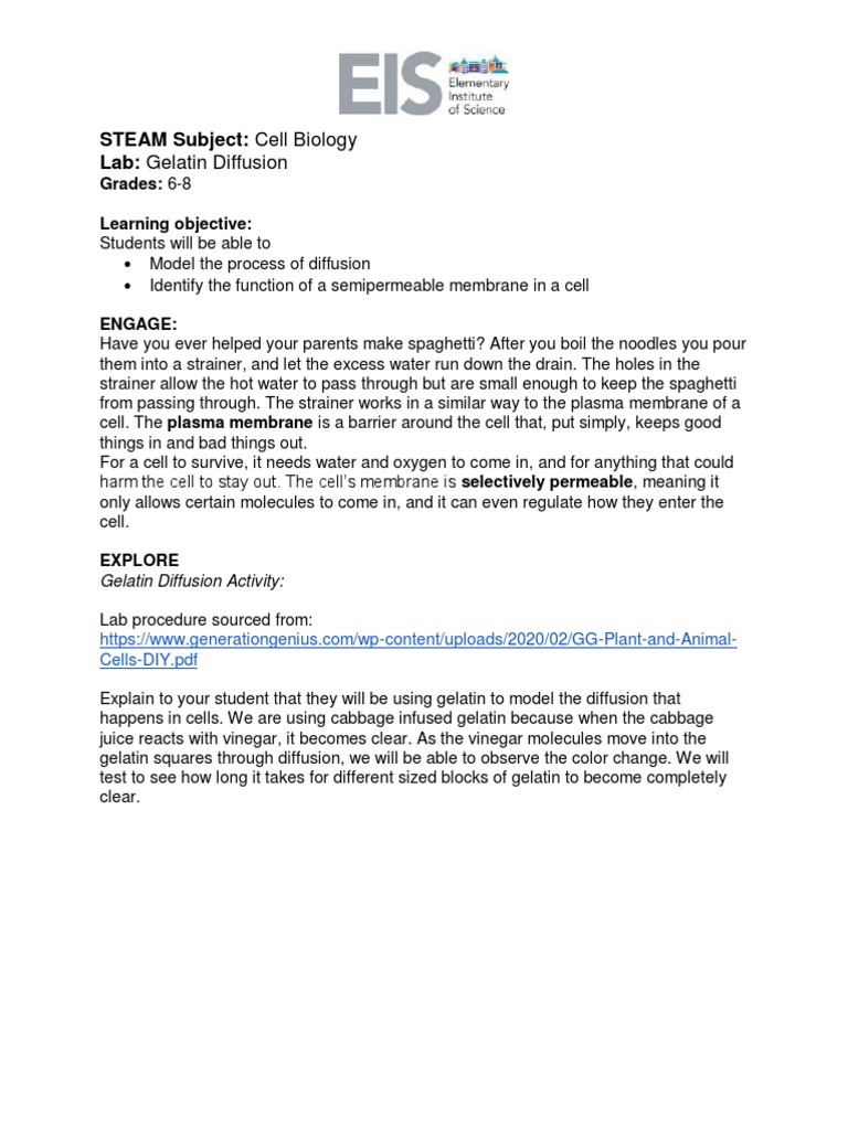 EIS Biology Gelatin Diffusion 06MAY2020 | PDF | Cell Membrane | Area