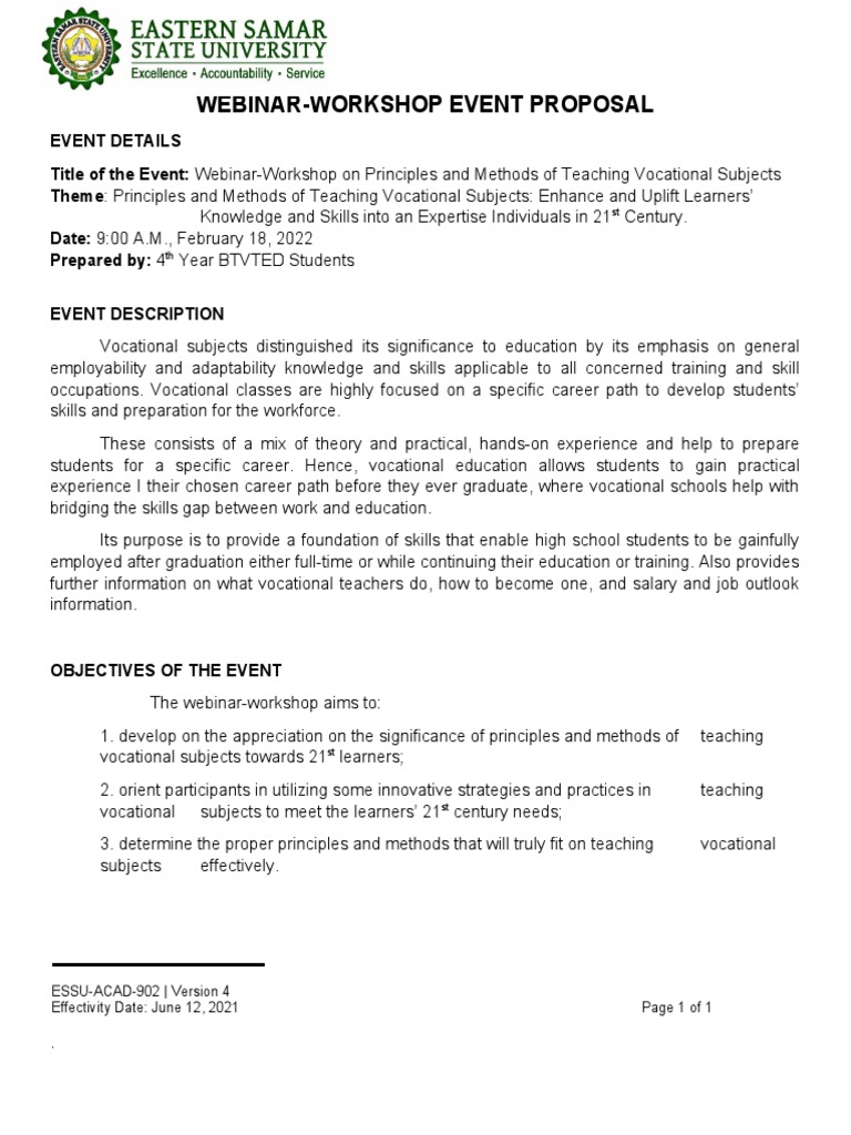 Webinar-Workshop Event Proposal | PDF | Vocational Education | Learning