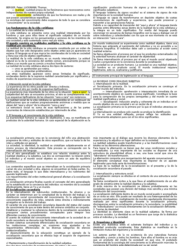 BERGER | PDF | Socialización | Subjetividad