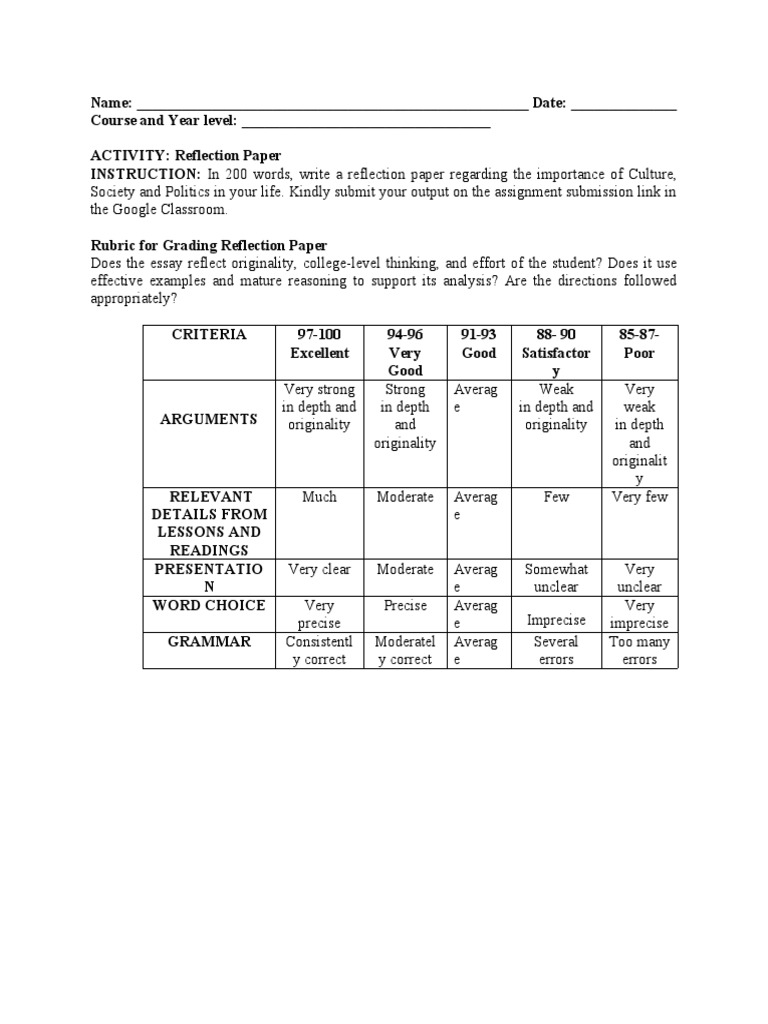 UCSP Reflection Paper Guidelines | PDF