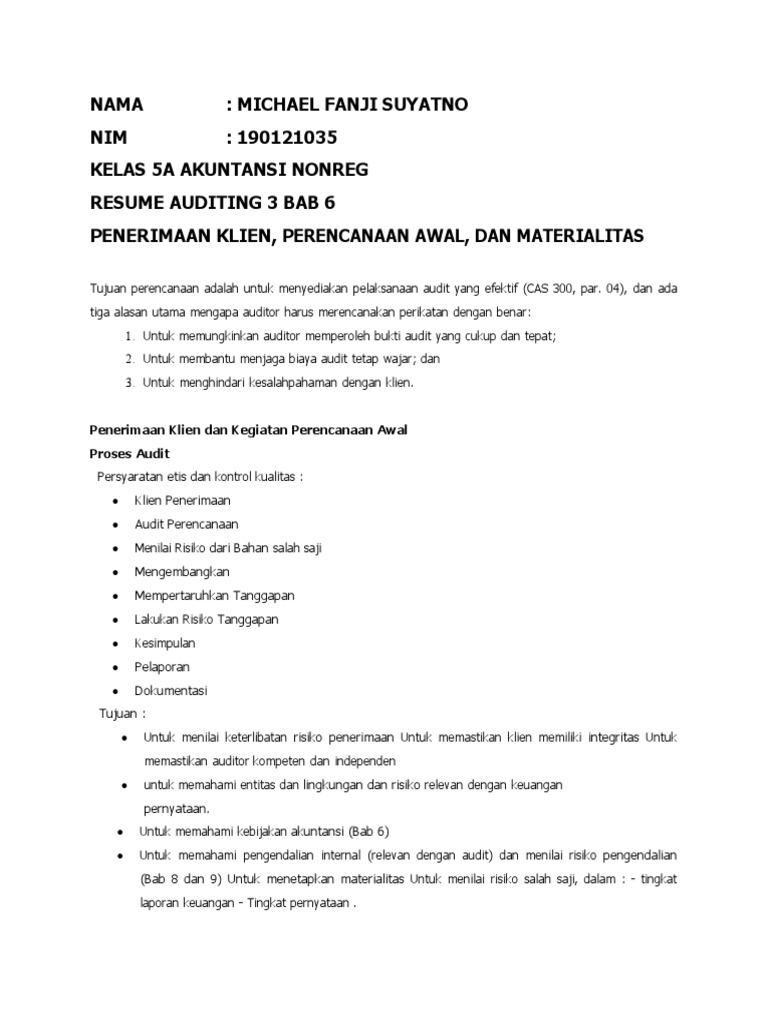 Auditing Resume Bab 6 Michael Fanji Suyatno | PDF | Bisnis