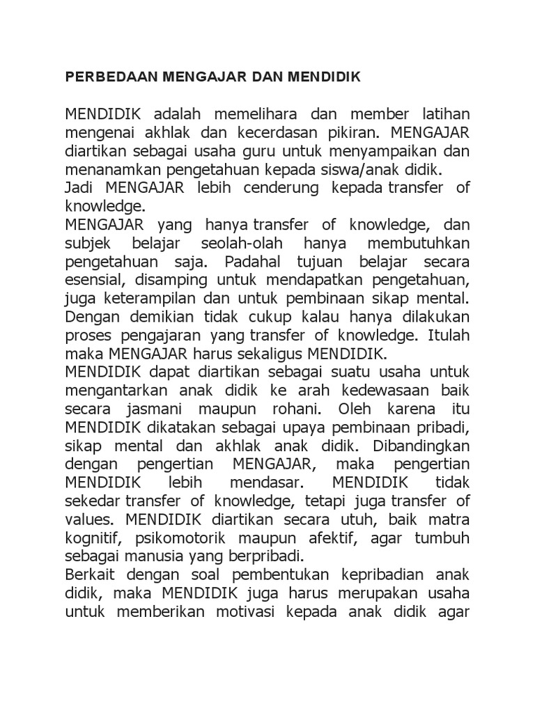 Perbedaan Mengajar Dan Mendidik | PDF