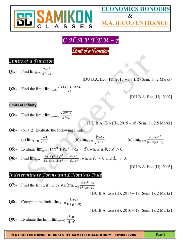 Chapter - 7 Limit of A Function | PDF | Mathematical Structures | Analysis