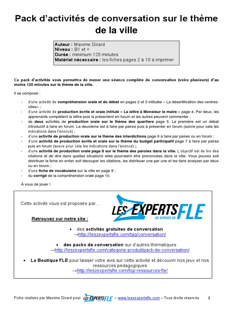 Pack de Conversation La Ville | PDF