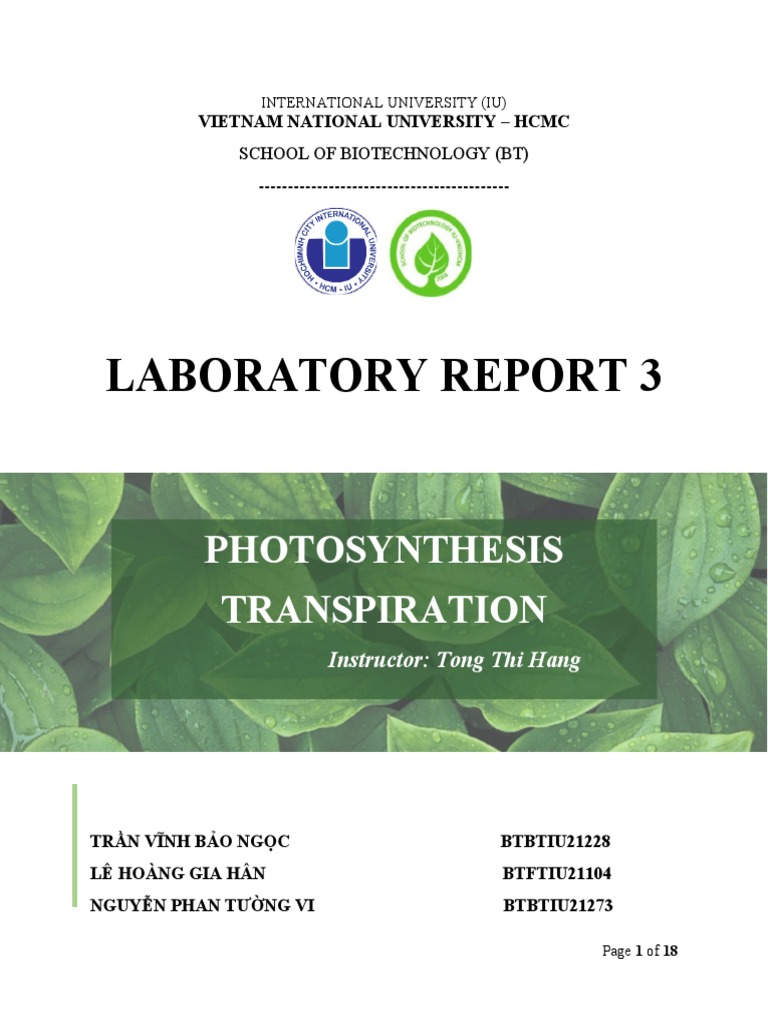 Laboratory Report 3: Photosynthesis Transpiration | PDF | Stoma ...