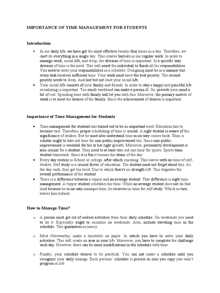 Importance of Time Management For Students | PDF | Psychological ...