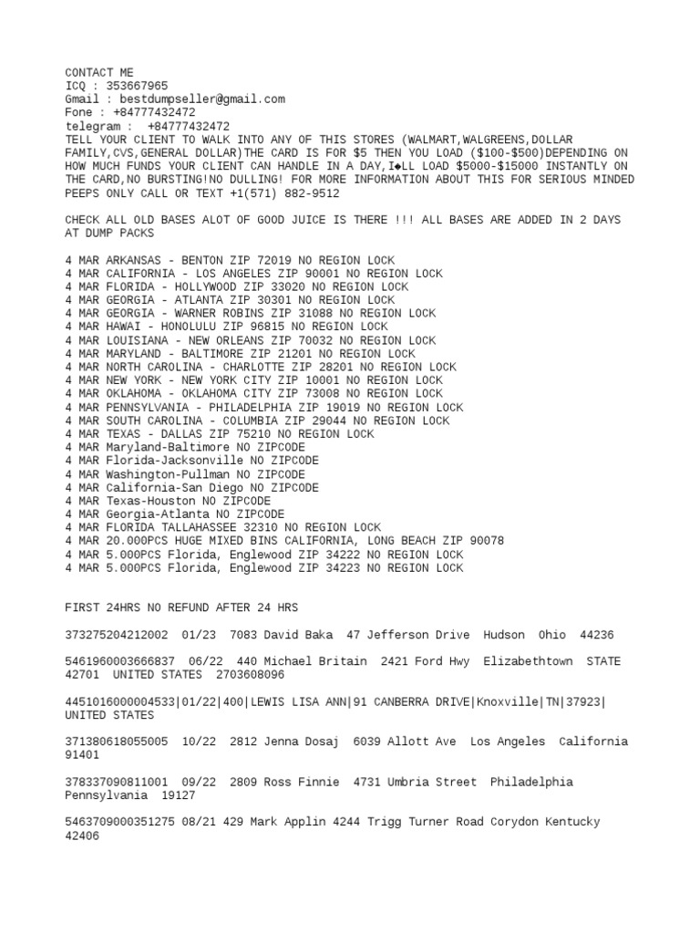 Toaz - Info Icq 353667965 Sell CCV Fullz Track Dumps Usa Eu Uk Good 2019 PR | PDF | Zip Code ...