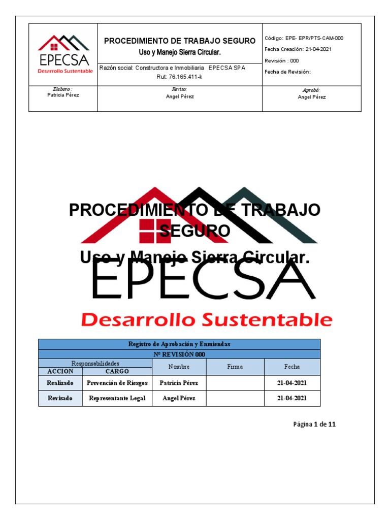 Procedimiento de Trabajo Seguro - USO SIERRA CIRCULAR | PDF | Seguridad y salud ocupacional