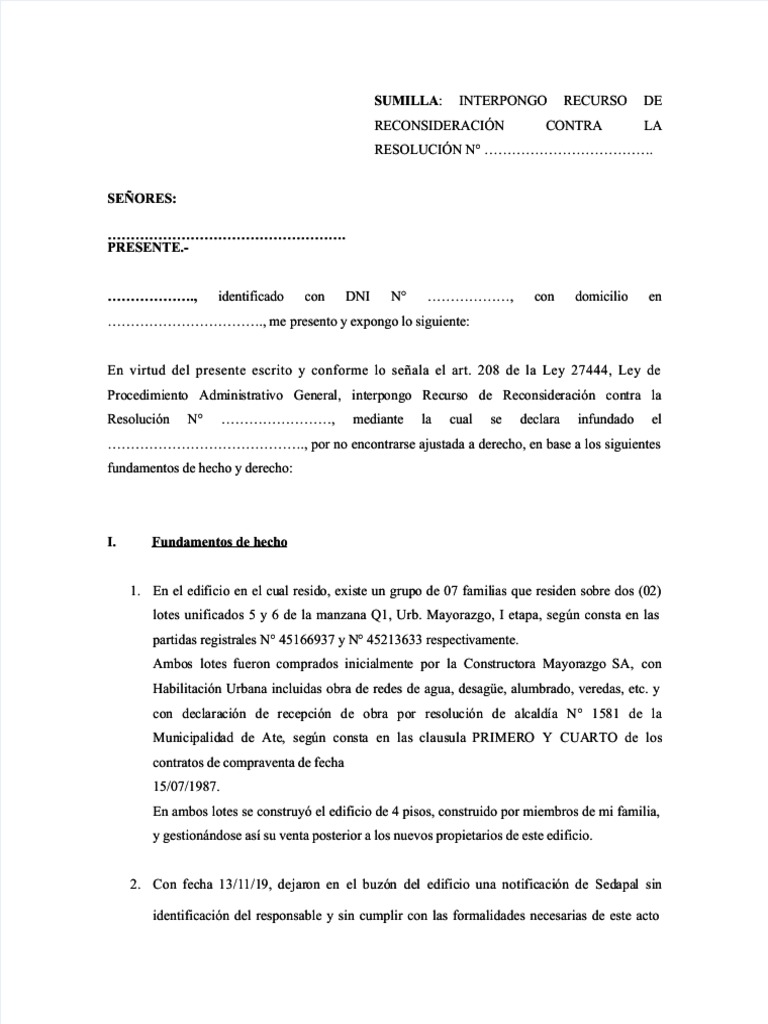 Modelo de Recurso de Reconsideracion Contra La Resolucion | PDF