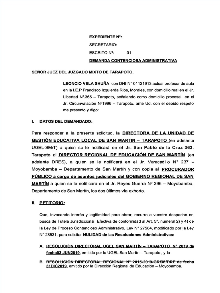 Modelo De Demanda Contenciosa Administrativa Pdf