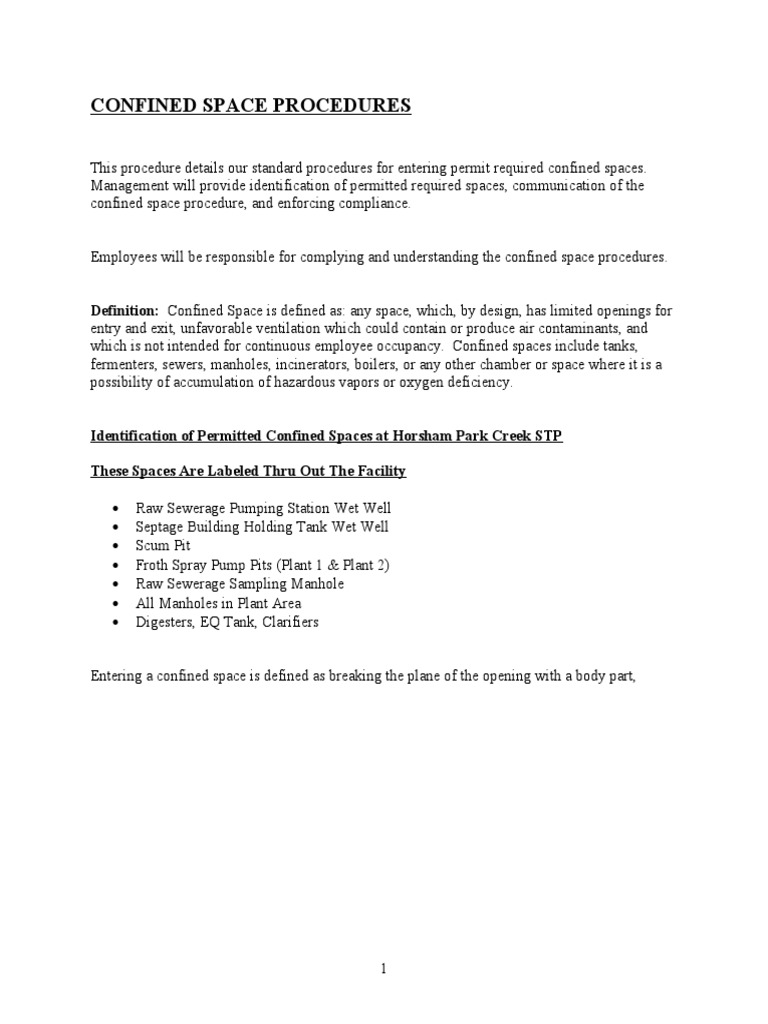 Confined Space Procedures | PDF | Personal Protective Equipment | Safety