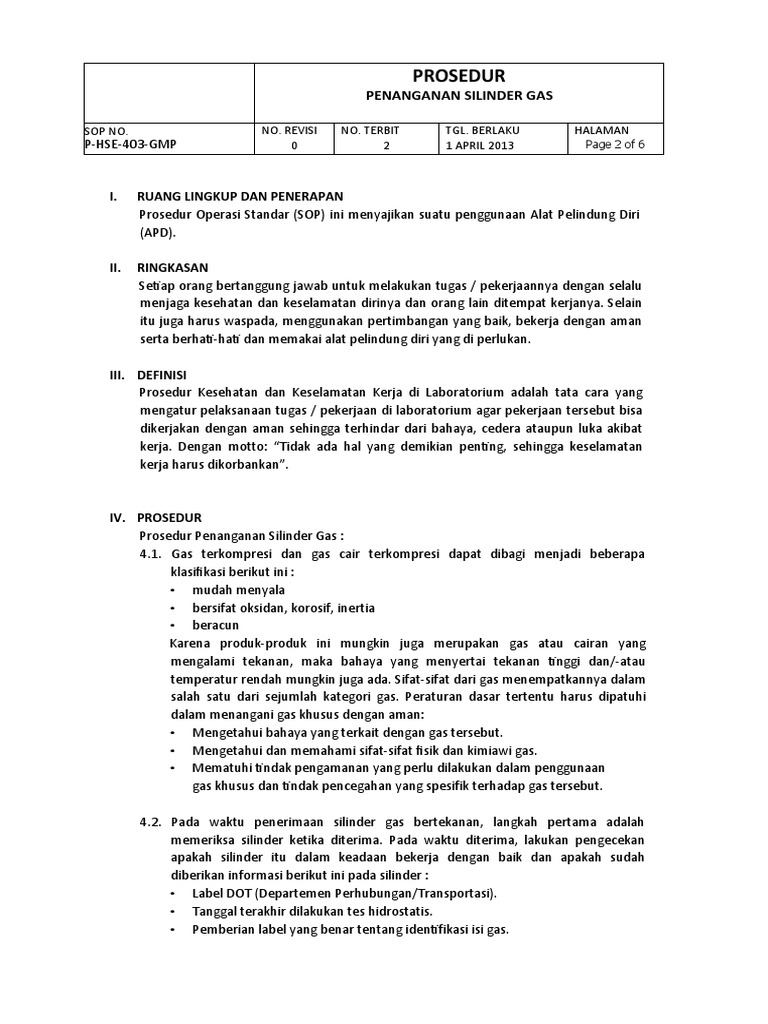SOP Tabung Gas Bertekanan | PDF