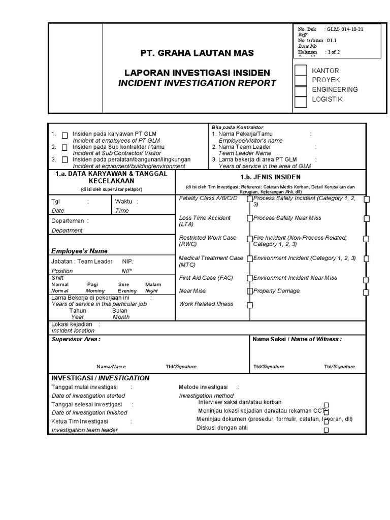 SHE - Form Laporan Investigasi Insiden 01.1 | PDF