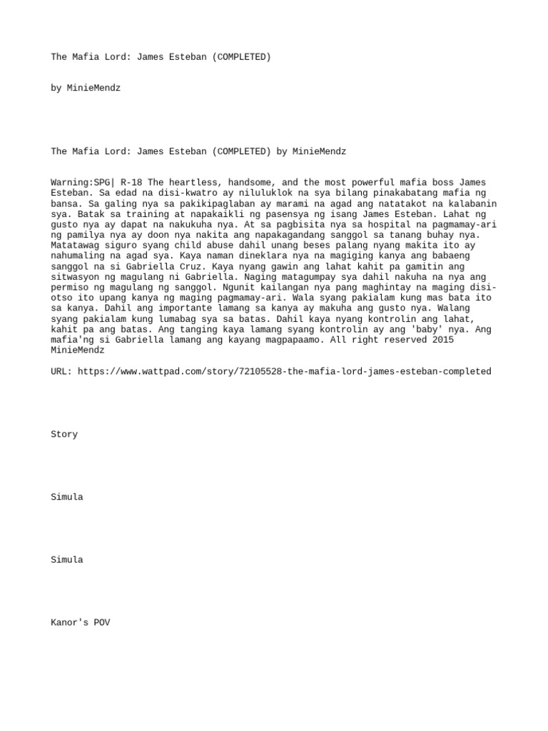 The Mafia Lord James Esteban COMPLETED by MinieMendz | PDF