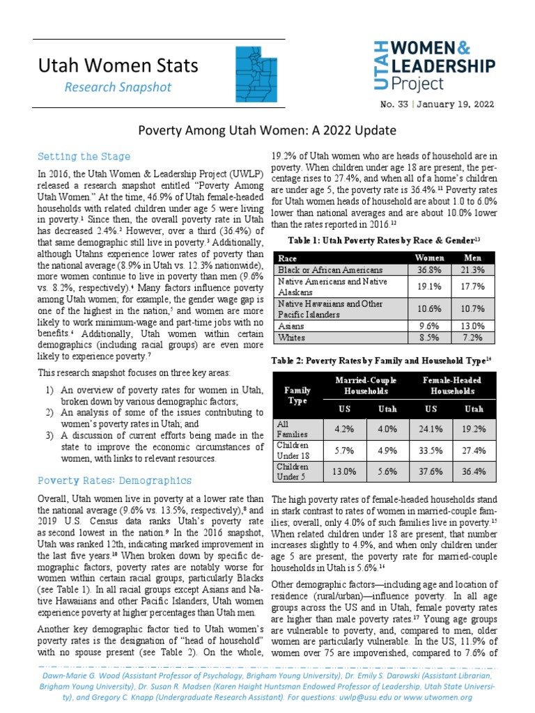 Poverty Among Utah Women | PDF | Poverty | Poverty & Homelessness