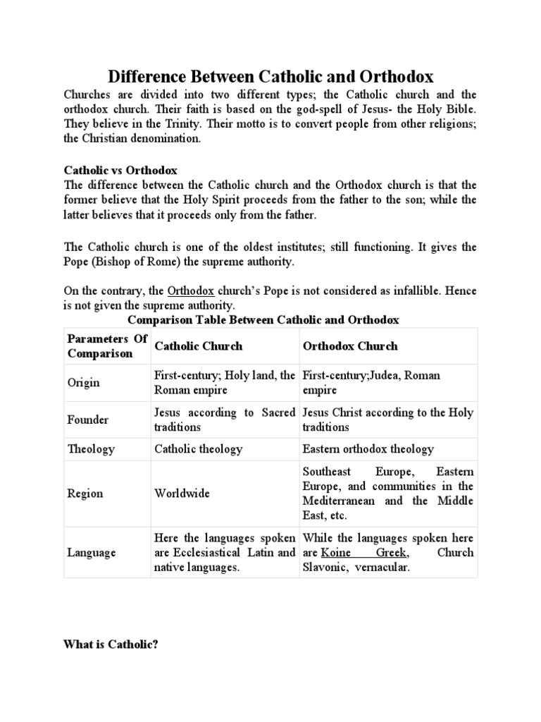 Difference Between Catholic and Orthodox | PDF | Catholic Church ...