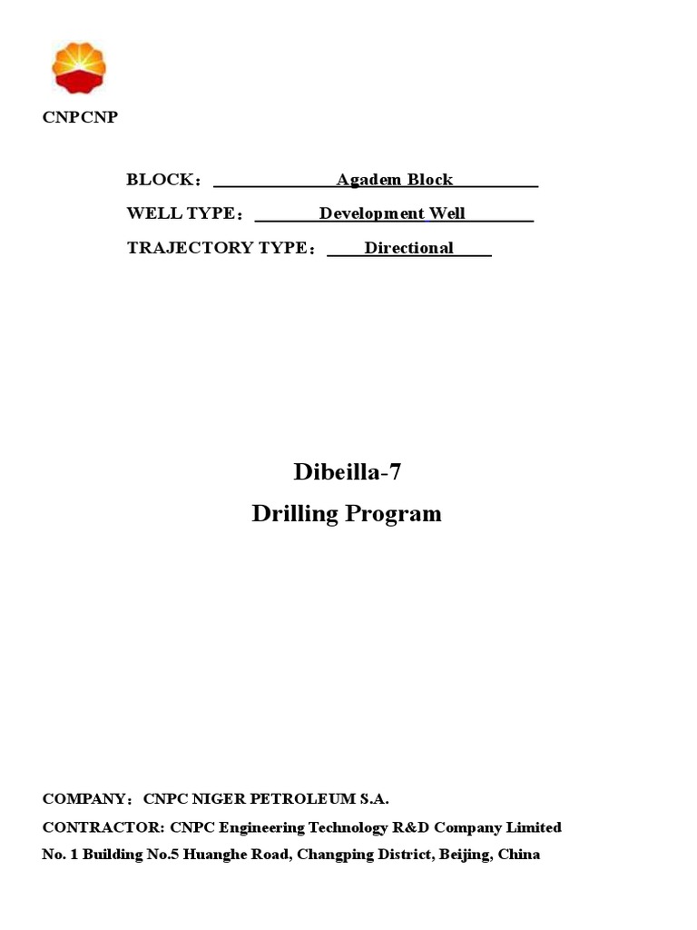 Agadem Block Dibeilla-7 Drilling Plan | PDF | Casing (Borehole) | Oil Well