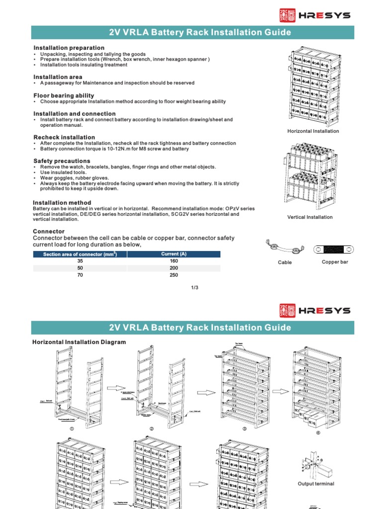 2V VRLA Battery Rack Installation Guide | PDF | Electrical Connector ...