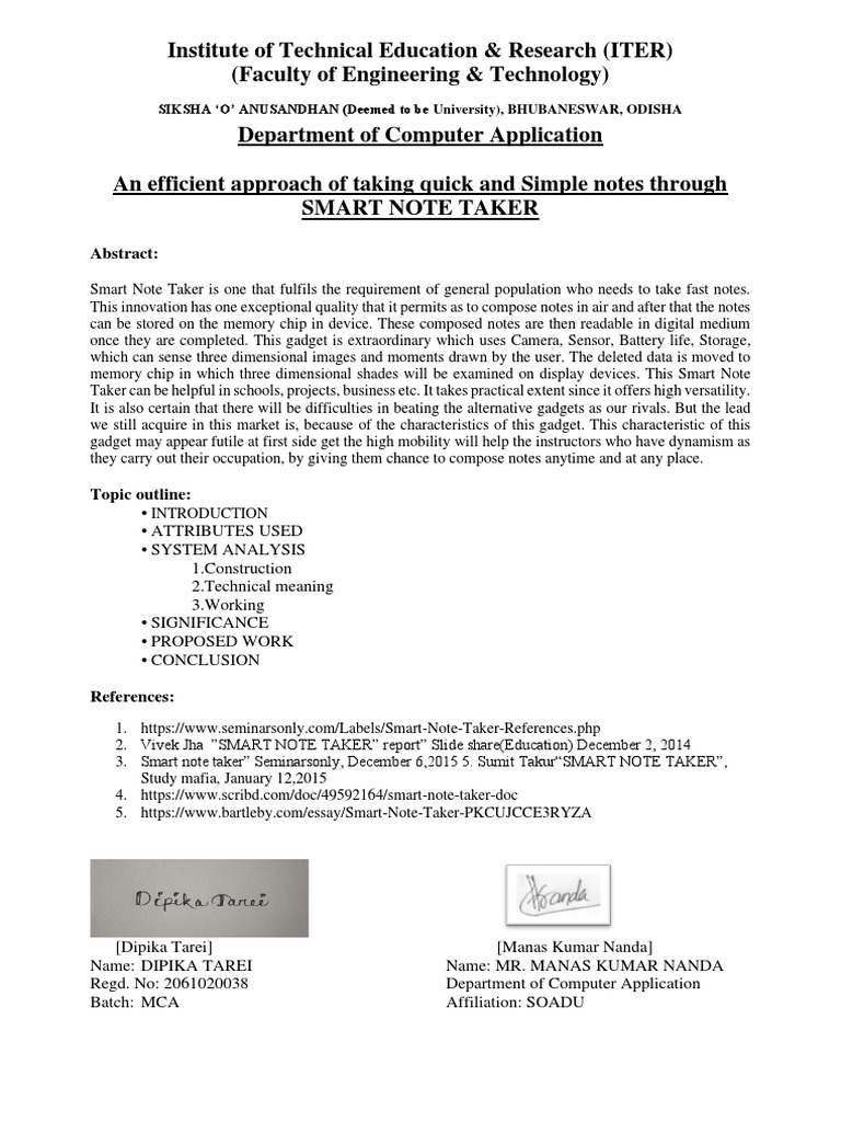 Smart Note Taker (Synopsis) | PDF | Computer Engineering | Computing