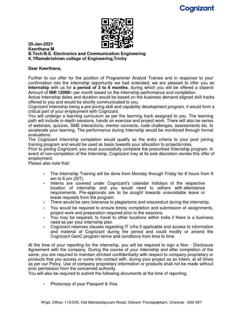 Cts - Full Time Offer Letter | PDF