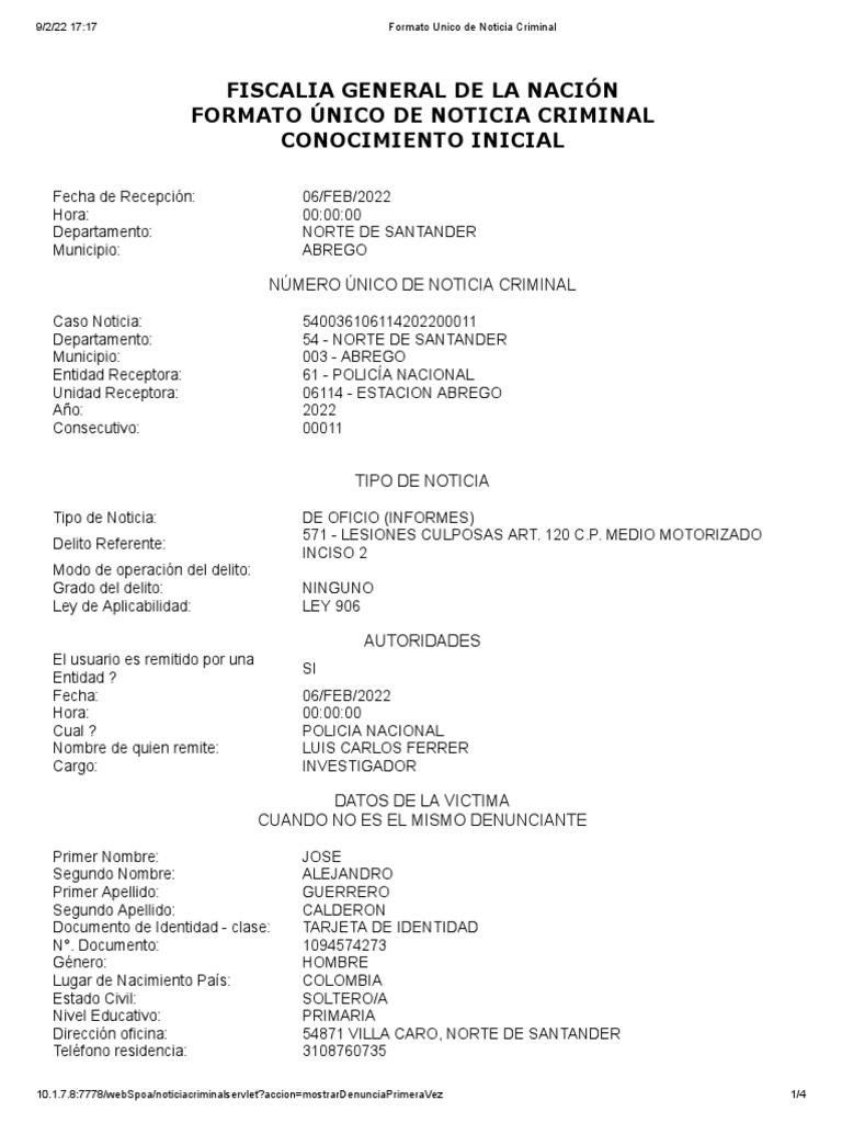 Formato Noticia Criminal Abrego 2022 | PDF | Gobierno | Esfera pública