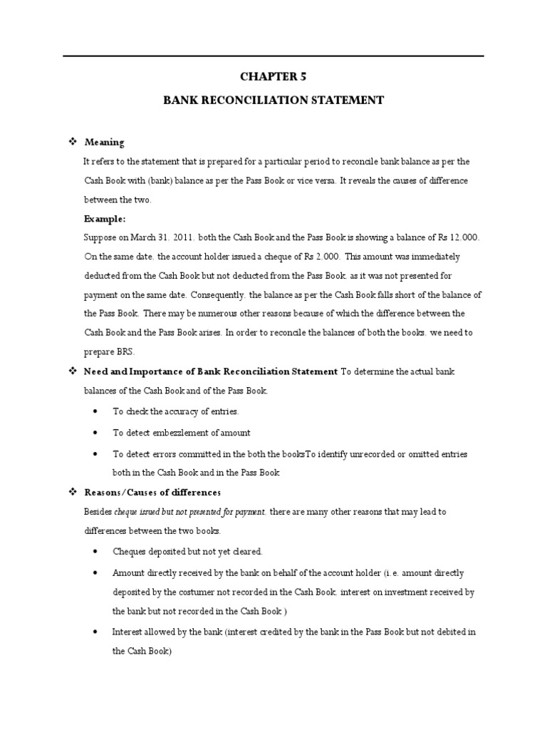 Class 11 Bank Reconciliation Statement Guide | PDF | Overdraft | Cheque