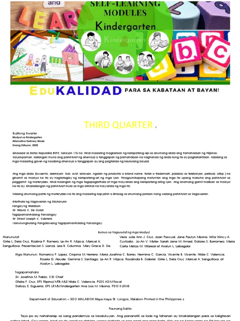KINDERGARTEN MODULES 17 To 24 THIRD QUARTER 106 | PDF
