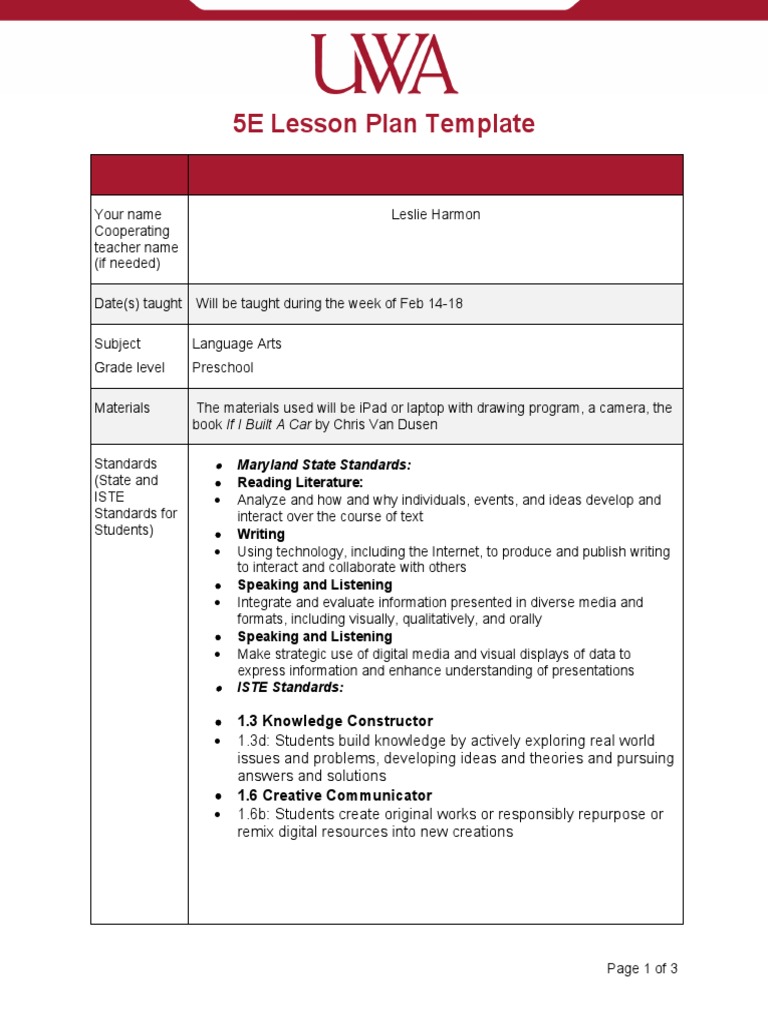Harmon 5e Lesson Plan Assignment | PDF | Educational Assessment ...