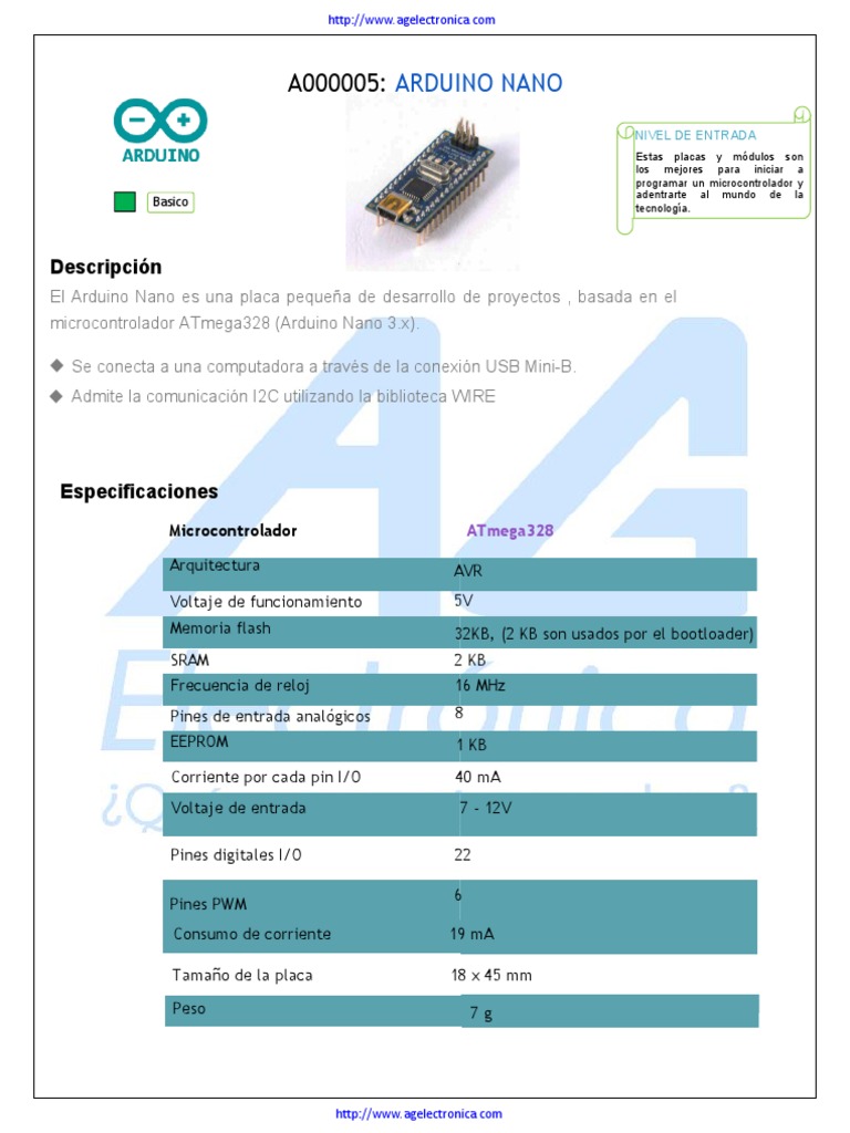Arduino Nano | Descargar gratis PDF | Arduino | Microcontrolador