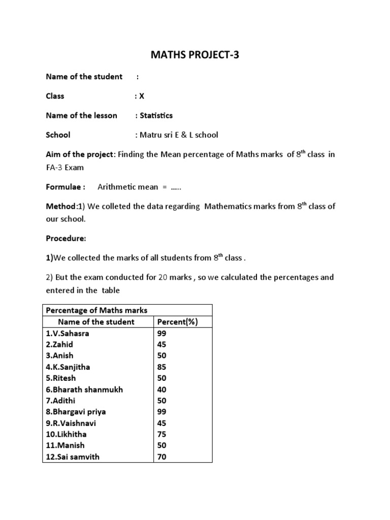 Maths Project-3: Class in FA-3 Exam | PDF | Science | Mathematics