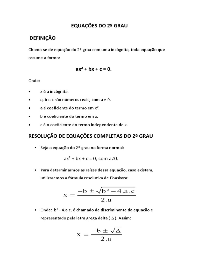 Equações Do Segundo Grau | PDF | Equação quadrática | Equações