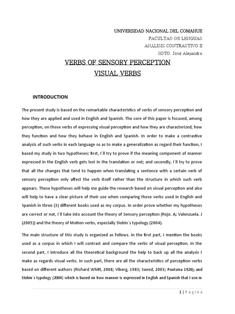 Verbs of Sensory Perception Visual Verbs | PDF | Perception | Experience