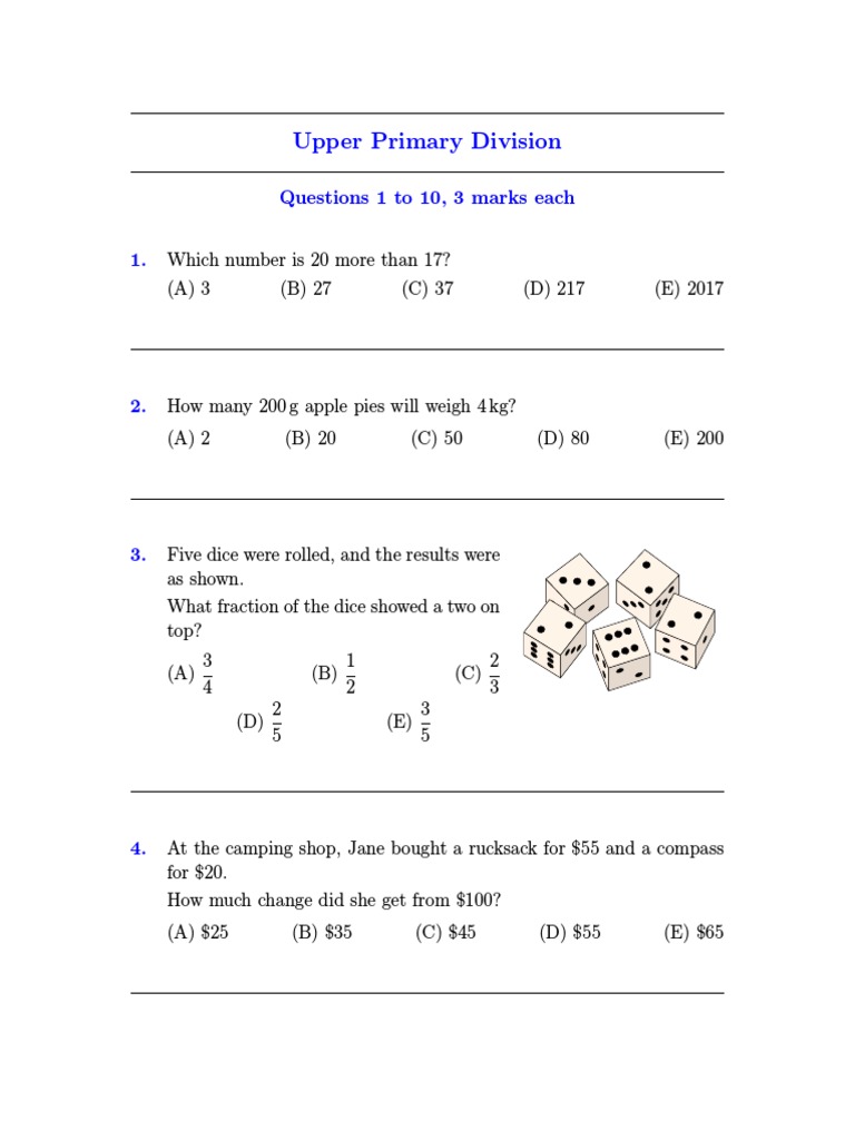 Upper Primary Division: Questions 1 To 10, 3 Marks Each | PDF | Area ...