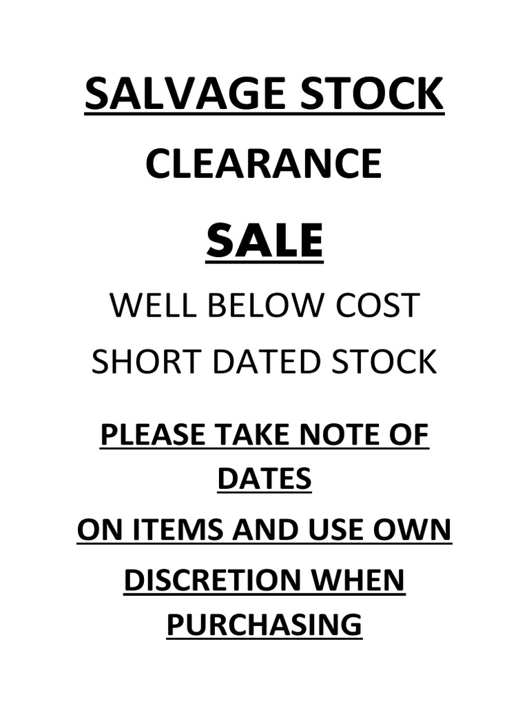 Salvage Stock Clearance Sale Sign | PDF
