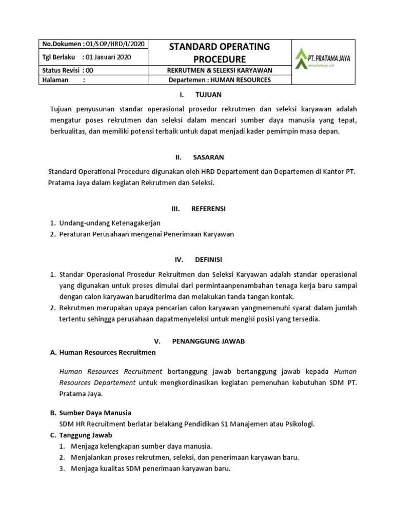 SOP Rekrutmen Dan Seleksi Karyawan | PDF