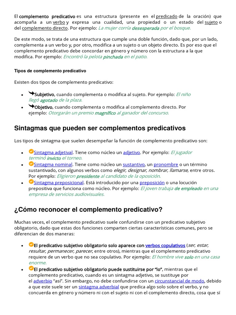 La estructura y tipos de complemento predicativo | PDF | Asunto (gramática) | Mecánica del lenguaje