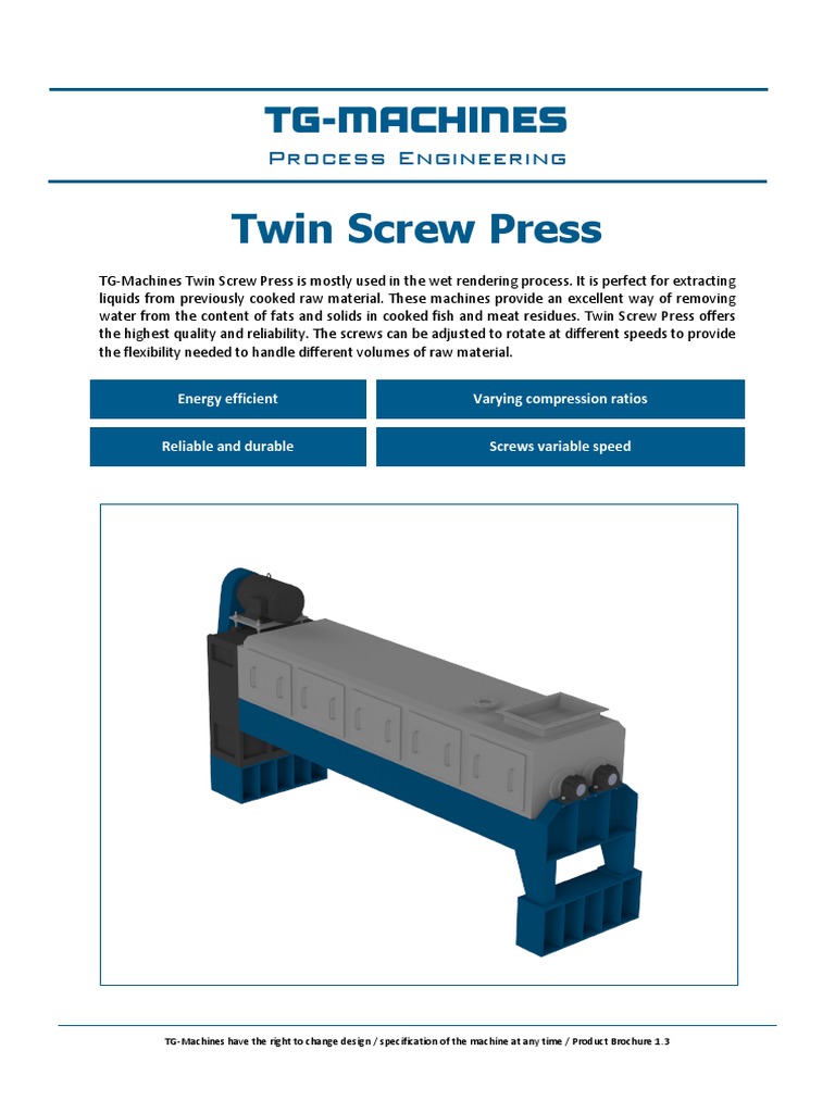 Twin Screw Press Ver. 1.3 | PDF | Screw | Machines