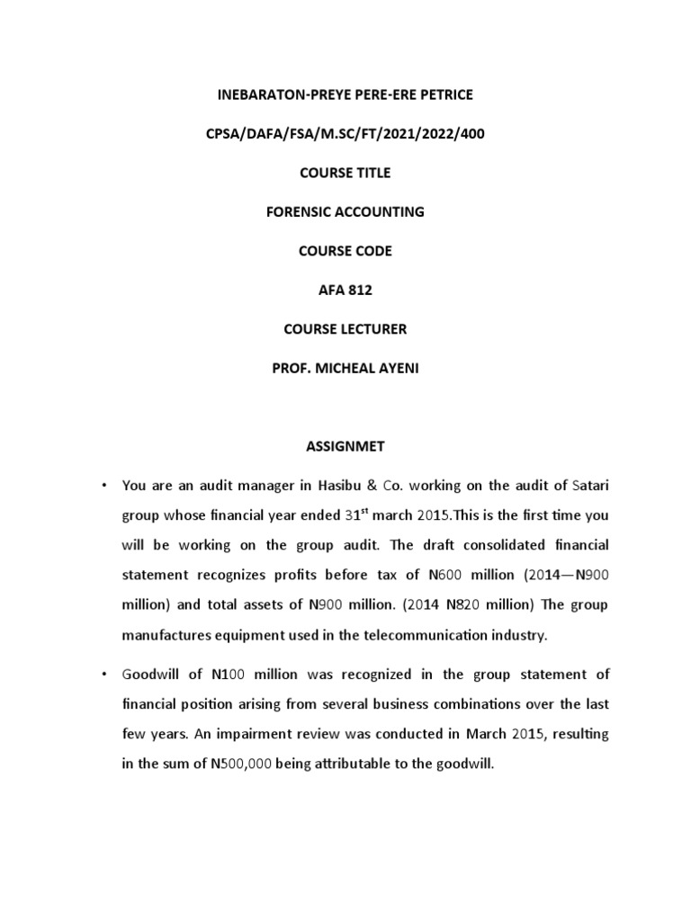 Forensic Accounting Assignment | PDF | Audit | Accounting