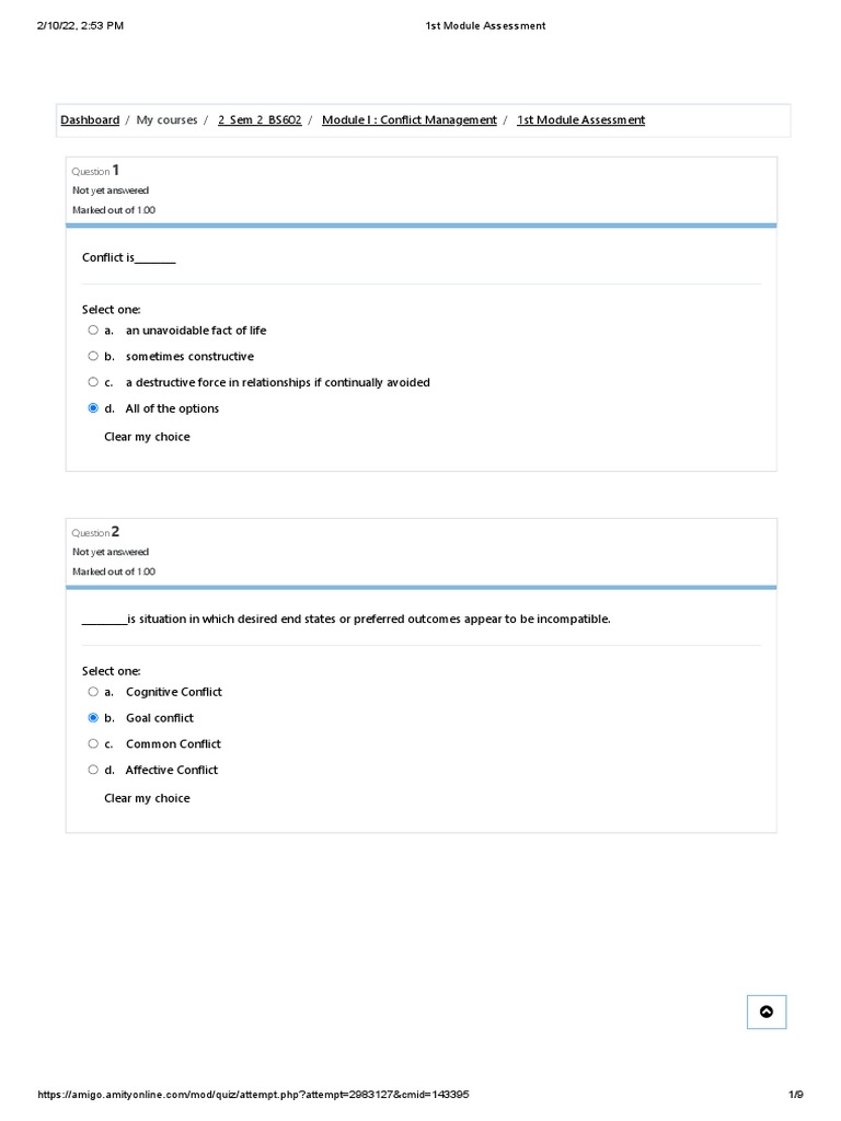 1st Module Assessment - Conflict MNGMT | PDF | Risk | Cognition