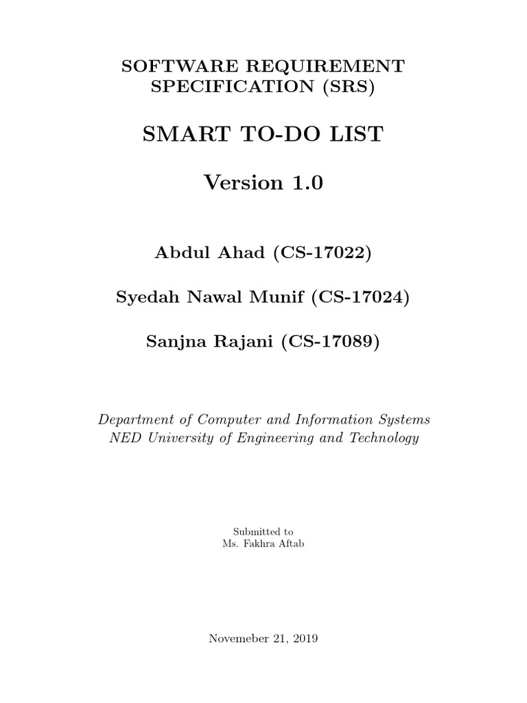 Smart To-Do List: Software Requirement Specification (SRS) | PDF | Graphical User Interfaces ...