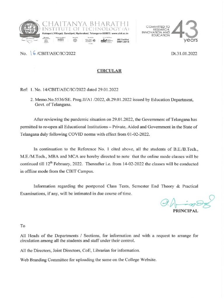 Online Classes Circular | PDF