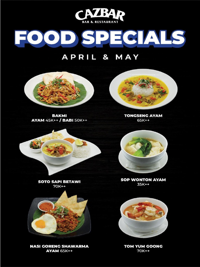 Cazbar F&B Menu-Min | PDF | Hamburgers | Cooking